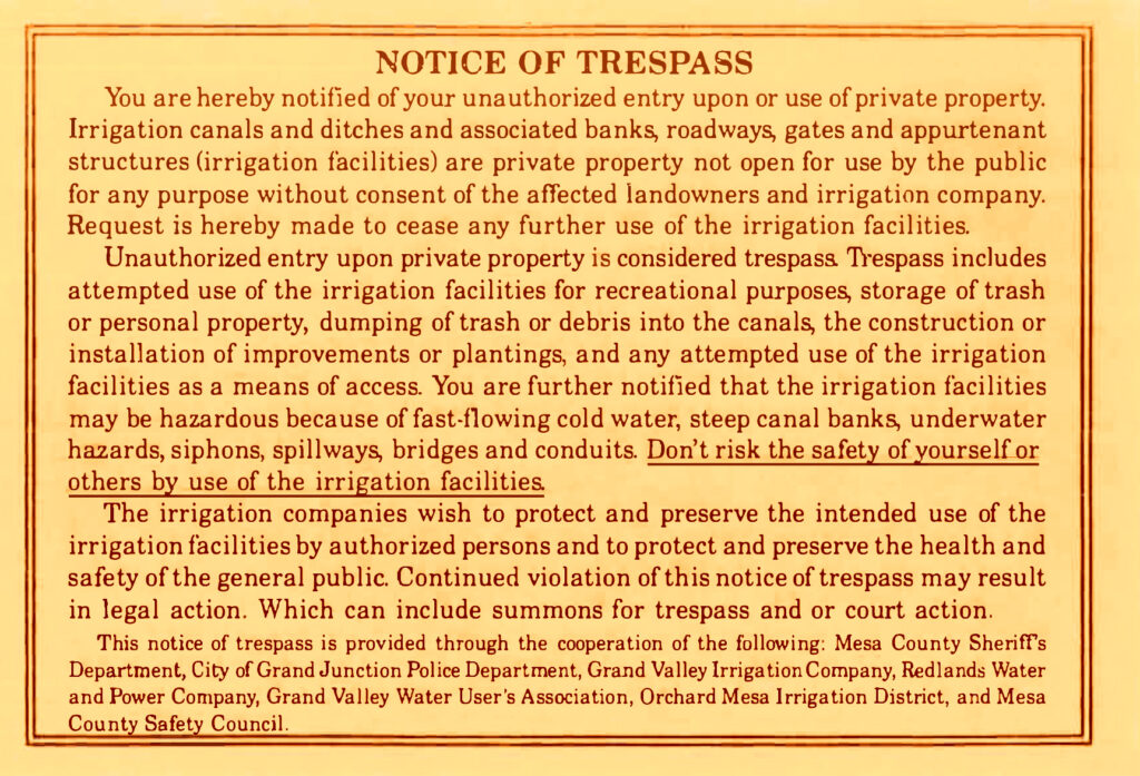 Use of Canal Facility - Grand Valley Irrigation Company